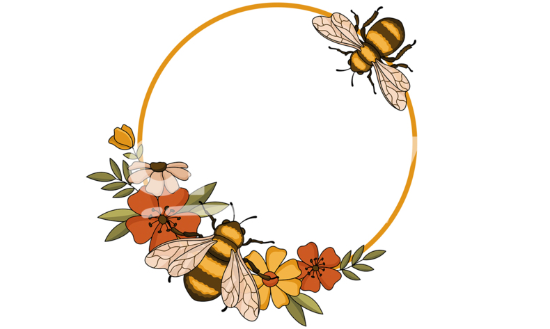 Bees Round Frame | Bee With Flowers Wreath Sublimation | Crafty