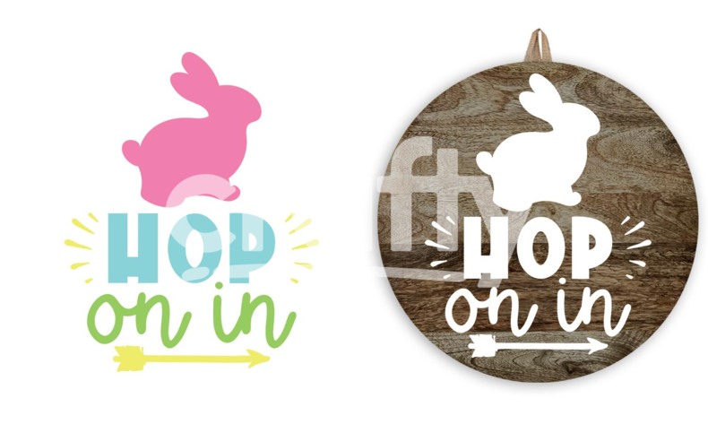 Hop On In | Easter Round Door Sign SVG Cut File Design | Crafty