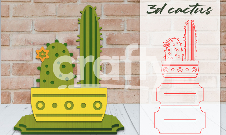 Cute Cactus | 3D Layered Laser Cutting Design | Crafty