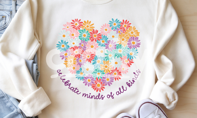 Celebrate Minds of All Kinds SVG | Colorful Daisy Heart | Crafty