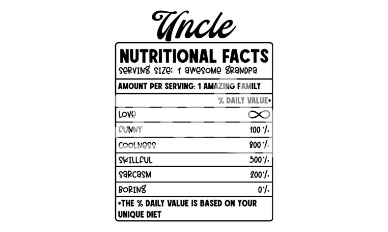 Uncle Nutritional Facts SVG Cut File Design | Crafty