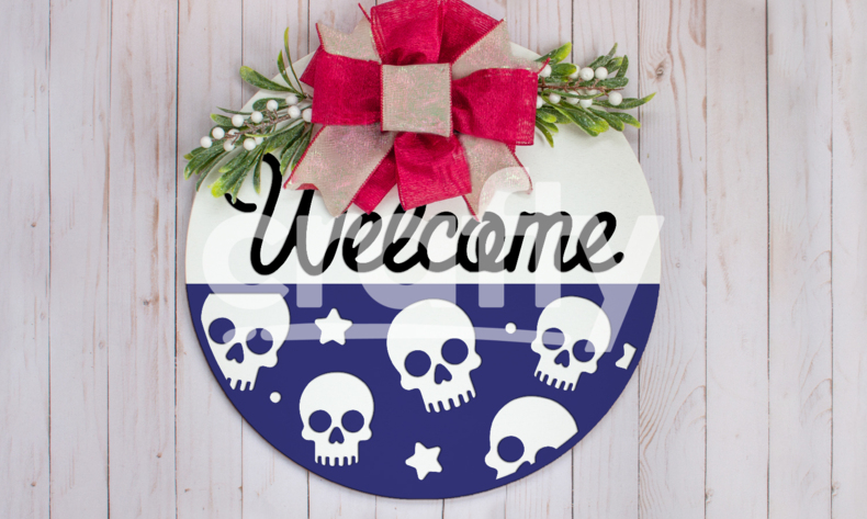 Skull Welcome Sign | Halloween Door Hanger SVG | Crafty