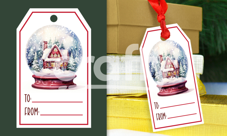 Snow Globe Gift Tag | Christmas Packaging PNG | Crafty