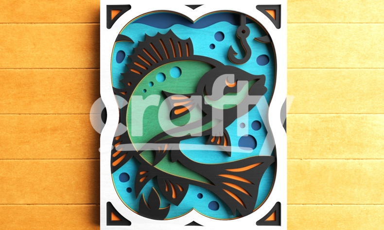 Fishing Shadowbox | 3D Layered Fish SVG | Crafty