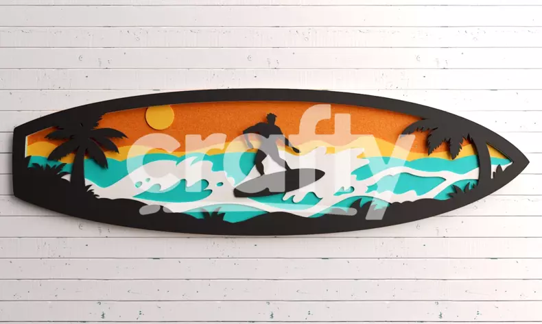Surfer Wall Art | 3D Layered Laser Cut File | Surf SVG | Crafty