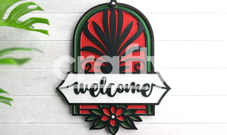 Exotic Welcome Sign | 3D Layered Cut File | Crafty