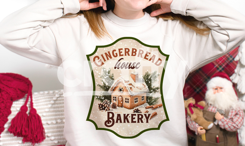 Gingerbread House Bakery | Vintage Christmas Label Design | Crafty