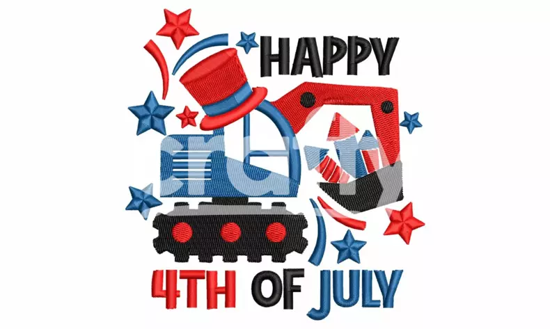 Happy 4th of July | Patriotic Excavator Embroidery Design | Crafty