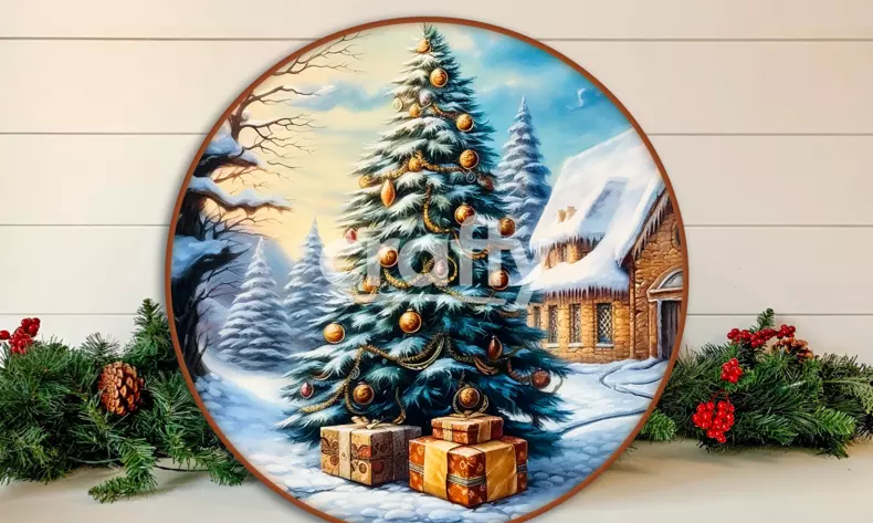 Christmas Tree Round Sign | Christmas Tree Door Sign | Crafty