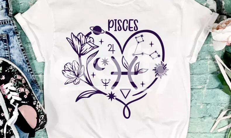 Pisces Sign in Floral Heart Svg Cut File | Crafty