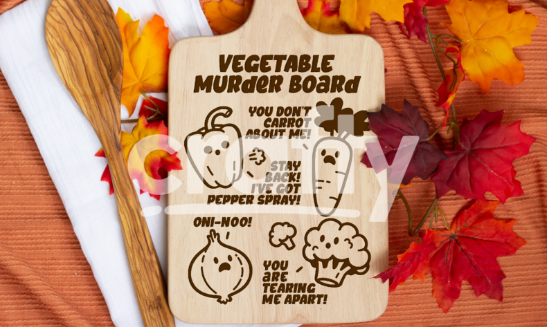 Funny Vegetable Murder Board | Cutting Board SVG | Crafty