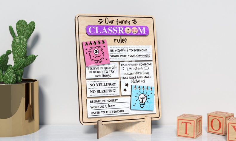 3D Rules plaque laser cut | Our funny classroom rules SVG | Crafty