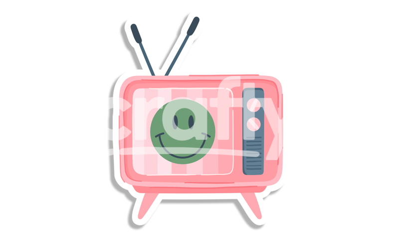 Pink Retro TV Sticker | Smiley Face Print-Then-Cut Design | Crafty