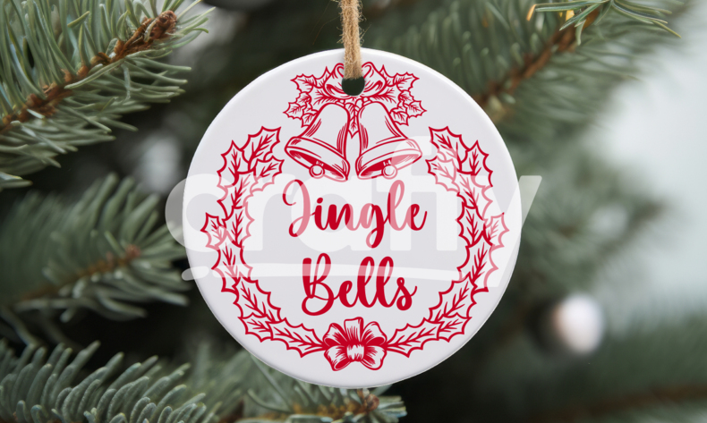Round Christmas Ornament SVG | Jingle Bells Cut File | Crafty