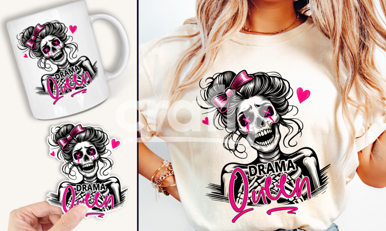 Drama Queen Skeleton Girl, Snarky Valentine Goth SVG PNG | Crafty