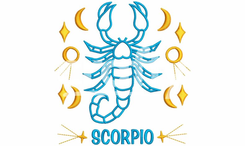 Scorpio Line Art | Zodiac Embroidery Design | Crafty