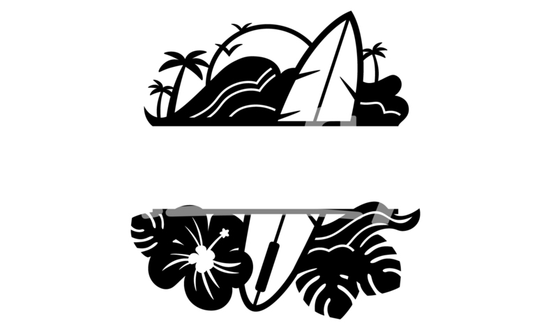 Surfboard monogram | Tropical Design svg | Crafty