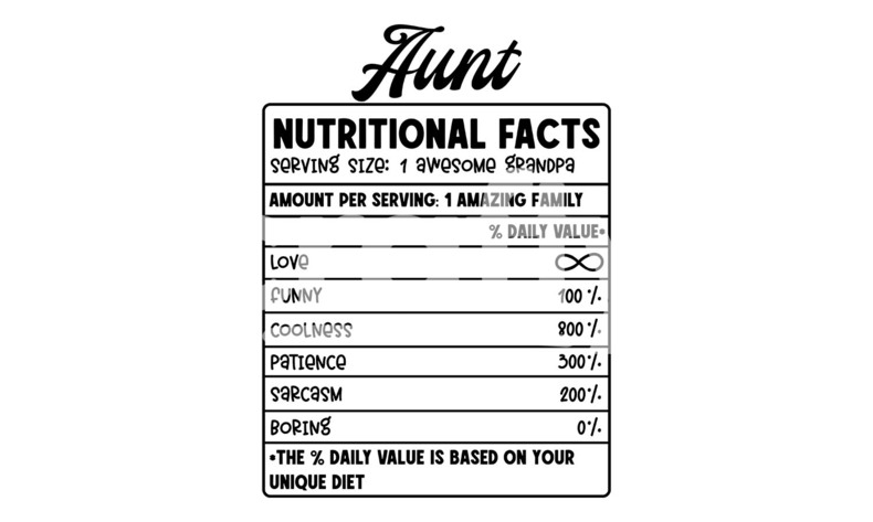 Aunt Nutritional Facts SVG Cut File Design | Crafty