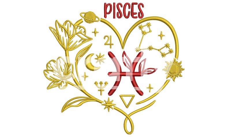 Pisces Zodiac Sign | Celestial Embroidery Design | Crafty