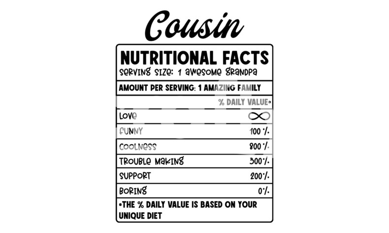 Cousin Nutritional Facts SVG Cut File Design | Crafty
