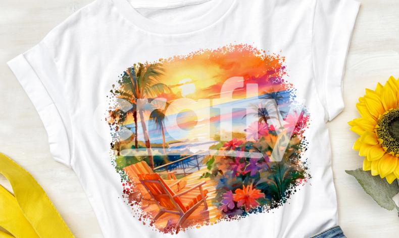 Beach Sunset Sublimation Design | Watercolour Summer Background | Crafty