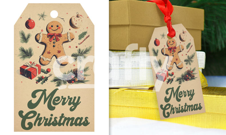 Retro Christmas Gift Tag | Gingerbread Man PNG | Crafty