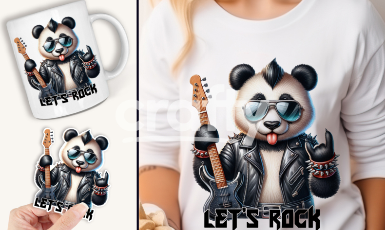 Let's Rock Panda Rocker Sublimation | Urban Panda Punk Sticker | Crafty