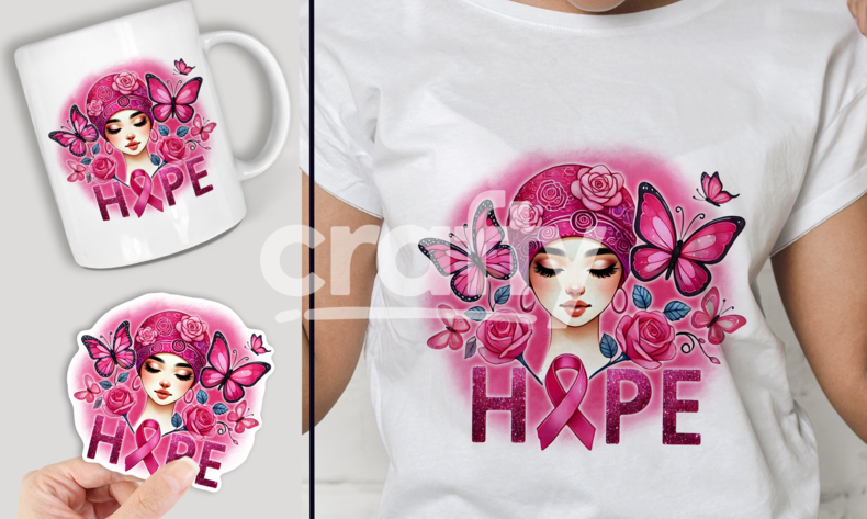 Hope Sublimation, Breast Cancer Awareness PNG, Pink Butterflies | Crafty