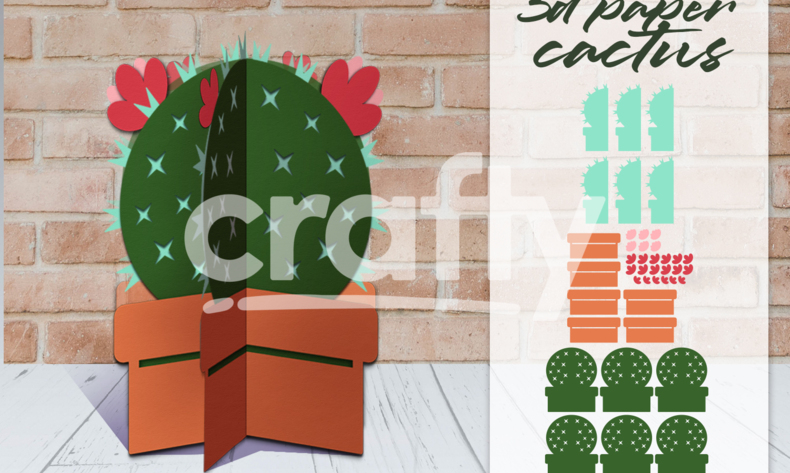 Cactus in Pot SVG | 3D Cactus SVG paper Cut Design | Crafty