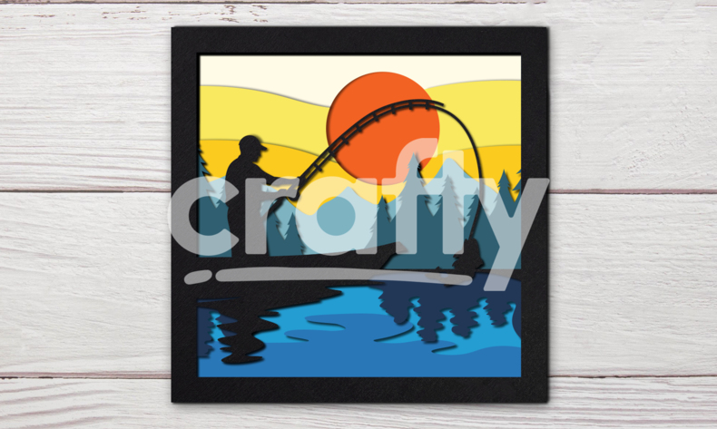 Fisherman Fishing on a Lake | 3D Shadowbox Layered Papercut | Crafty