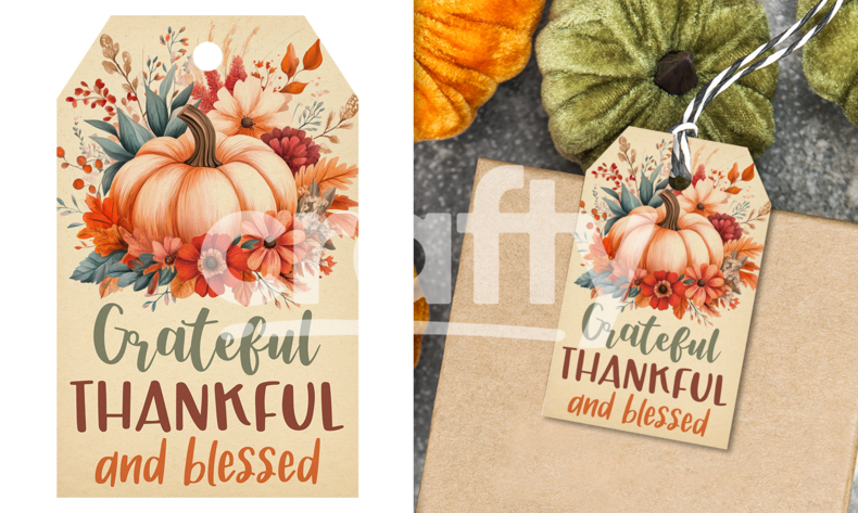 Grateful Thankful And Blessed | Halloween Gift Tag PNG | Crafty