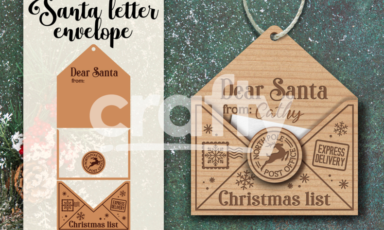 Dear Santa letter envelope lasercut | 3D Christmas list SVG | Crafty